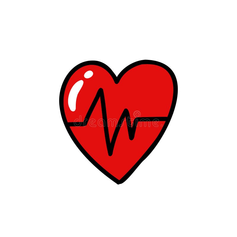Heart with Cardiac Rhythm Doodle Icon, Vector Color Line Illustration ...