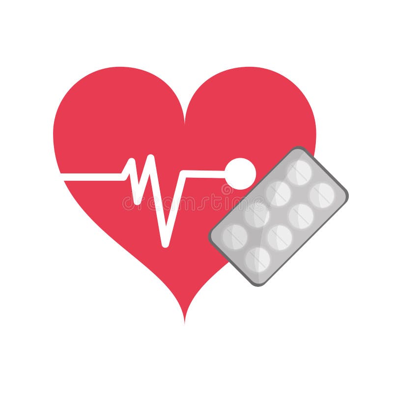 Heart Cardiogram and Medicine Tablets Icon Stock Vector - Illustration ...