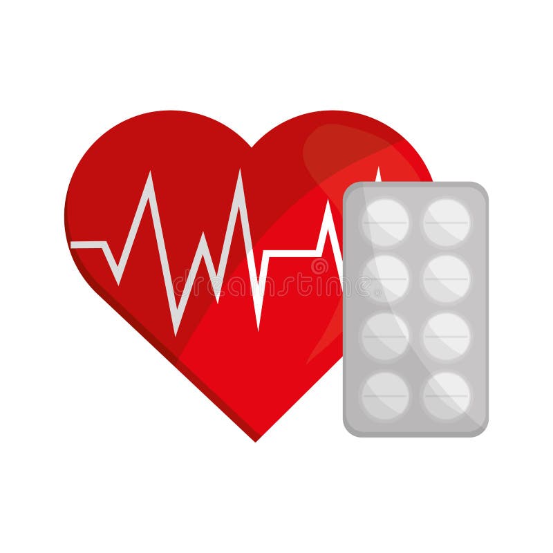 Heart Cardiogram and Medicine Tablets Icon Stock Vector - Illustration ...