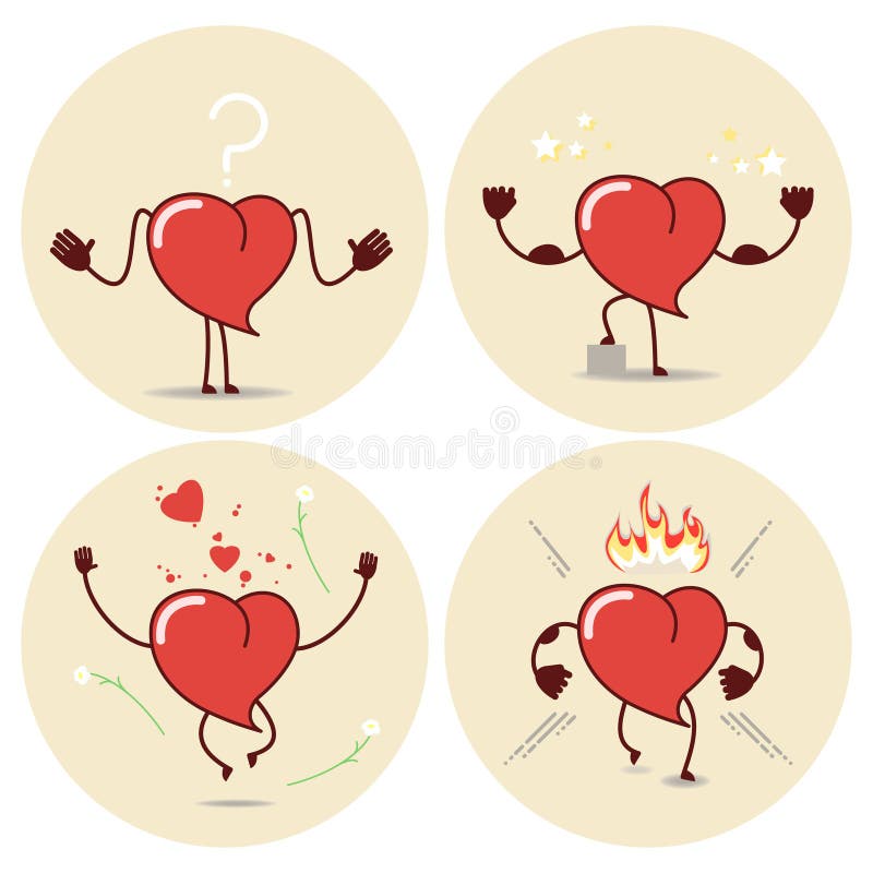 Heart Cartoon in Different Situations Vector Icons, Stickers Stock ...