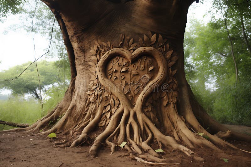 Heart Carved into the Bark of Tree by Generative Ai Stock Illustration ...