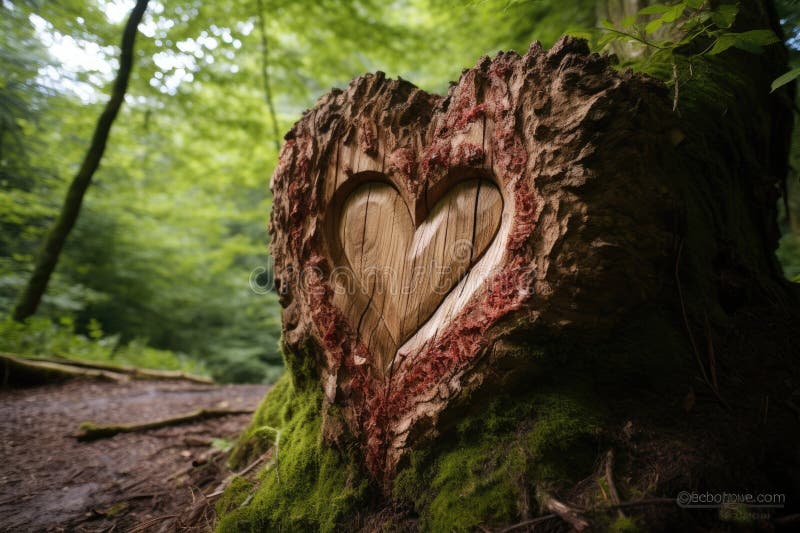 Heart Carved on a Tree Trunk Stock Illustration - Illustration of ...
