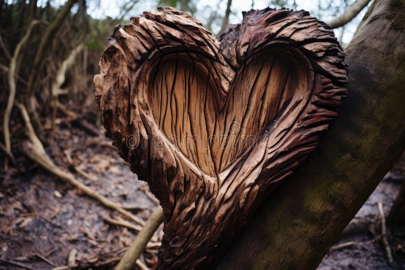 Heart Carved on a Tree Trunk Stock Illustration - Illustration of heart ...