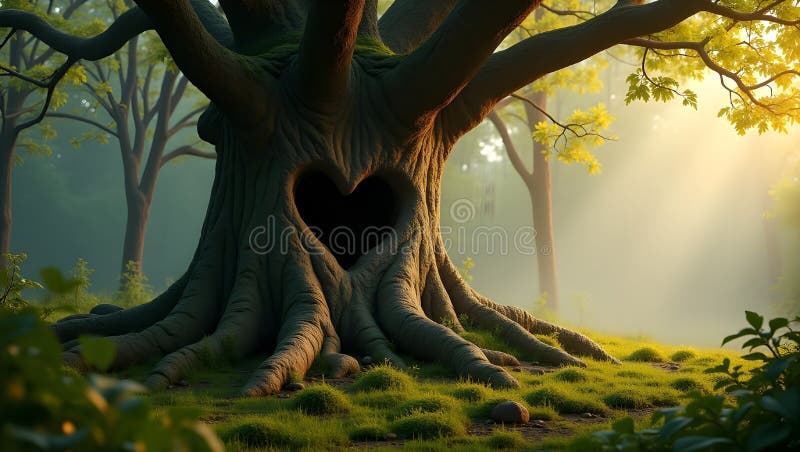 A Heart Carved into the Trunk of a Tree in a Romantic Forest Setting ...