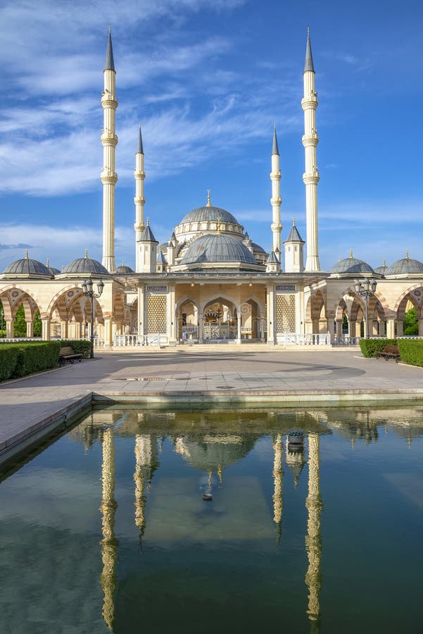 View of the Heart of Chechnya Mosque with Reflection. Grozny, Chechen ...