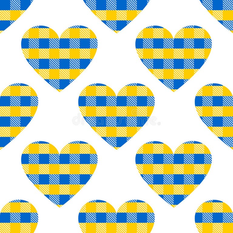 Checkered Heart Made from Blue and Yellow Squares. Seamless Cute ...