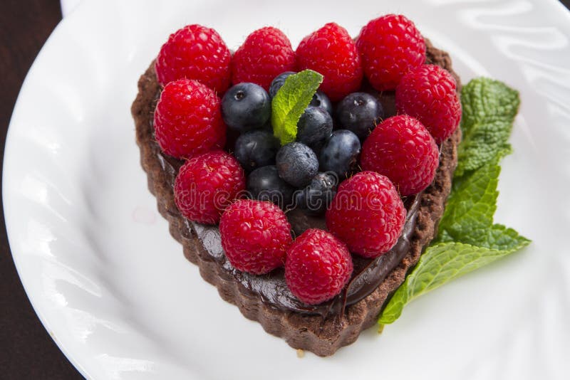 Valentines Day Dessert with Heart Shaped Chocolate Cake Stock Image ...