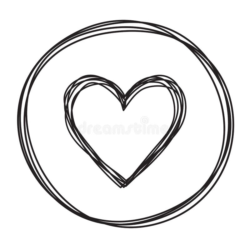 Heart in Circle Shaped Tangled Grungy Scribble Stock Vector ...