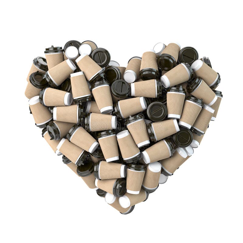 Heart from Coffee Paper Cups Isolated on White Stock Illustration ...