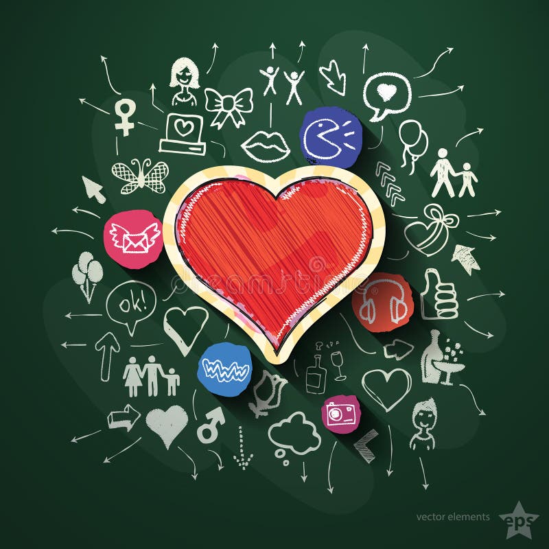 Heart Collage with Icons on Blackboard Stock Vector - Illustration of ...