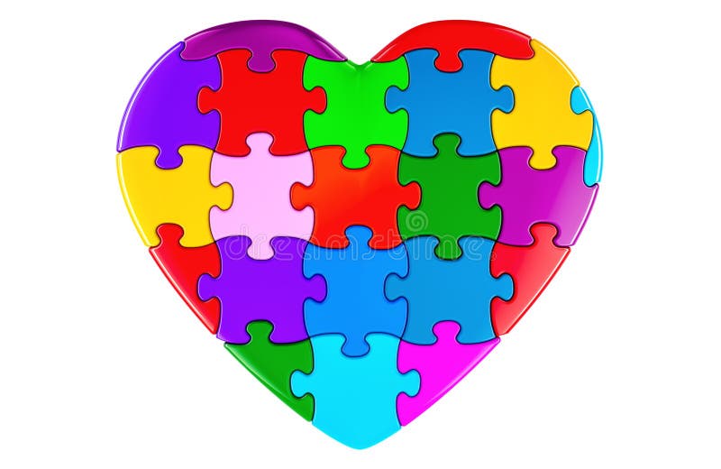 Heart from Colored Puzzles, 3D Rendering Stock Illustration ...