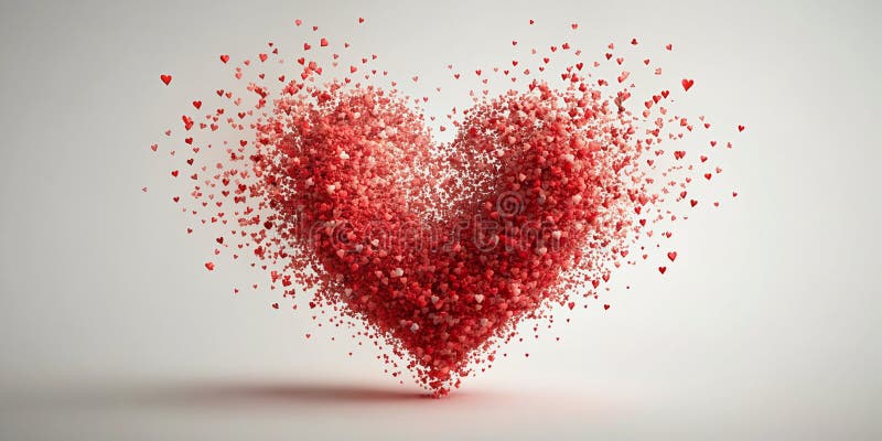 A Heart Composed of Countless Red Particles Disperses on a Light ...