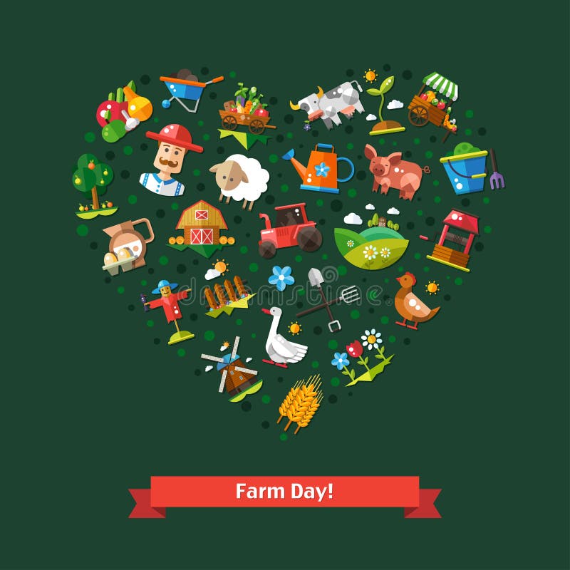 Heart Composition of Modern Flat Design Farm and Stock Vector ...
