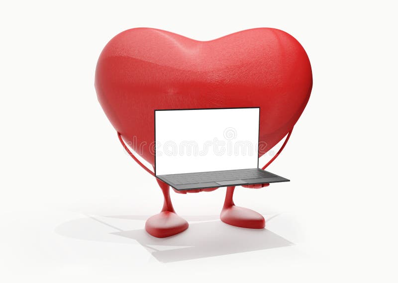 Heart Computer Isolated on White 3d-illustration Stock Illustration ...
