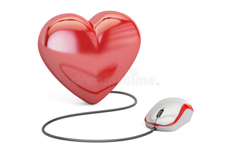 Heart with Computer Mouse, Online Dating Concept. 3D Rendering Stock ...