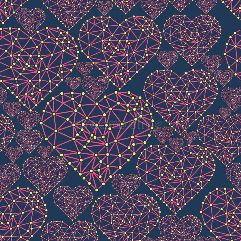 Heart with Connected Lines and Dots. Wireframe Mesh Polygonal Element ...