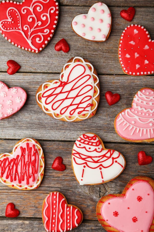 Heart Cookies on White Plate on the Pink Paper Background Stock Image ...
