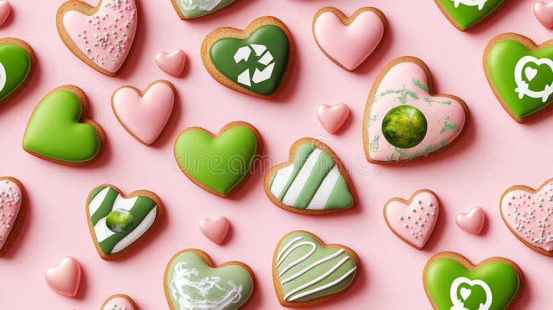 Heart Cookies on Pink Background. Ecology and Environment Concept Stock ...