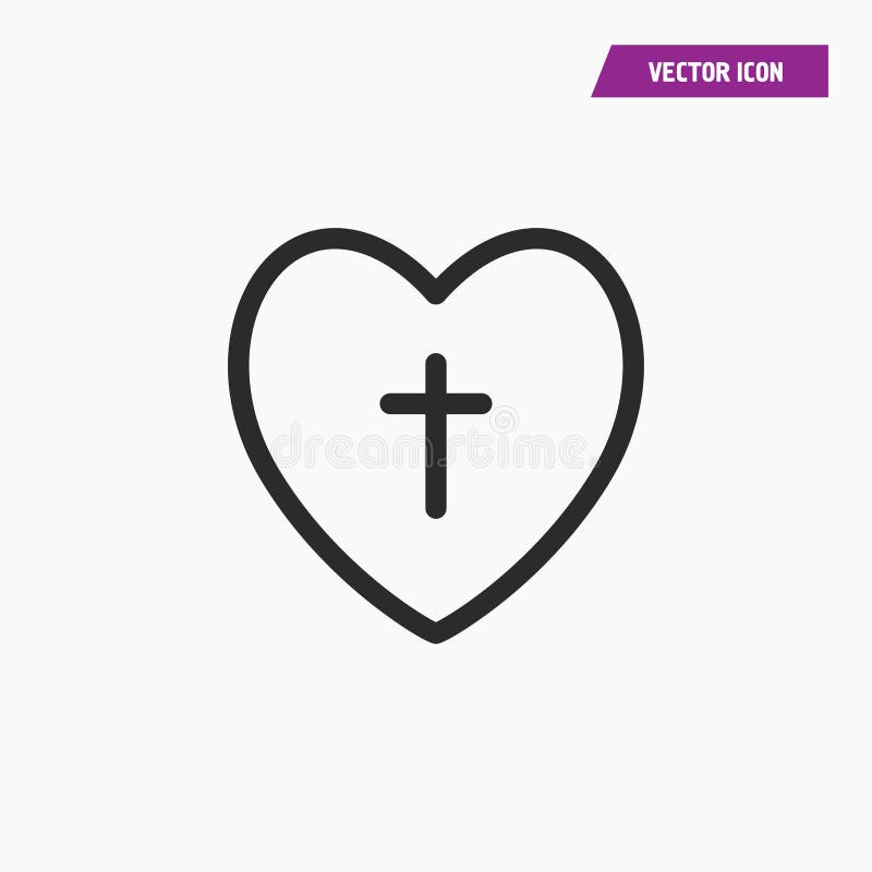 Linear Style Heart with Cross Inside Icon. Stock Vector - Illustration ...