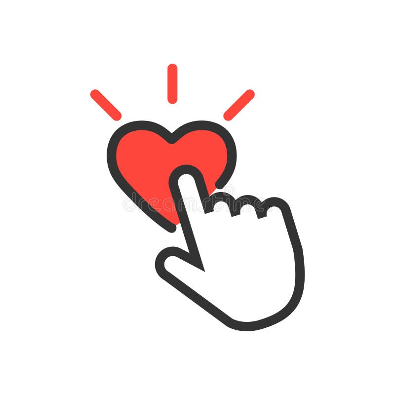 Heart with Cursor Click Touch Icon. Nubes Love and Donate Button Stock ...