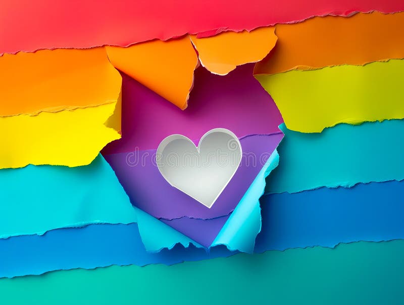 A Heart is Cut Out of a Rainbow Colored Paper Stock Image - Image of ...