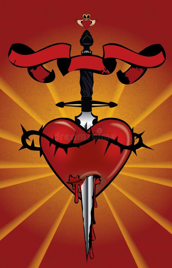 Heart with a dagger stock illustration. Illustration of antique - 11214515