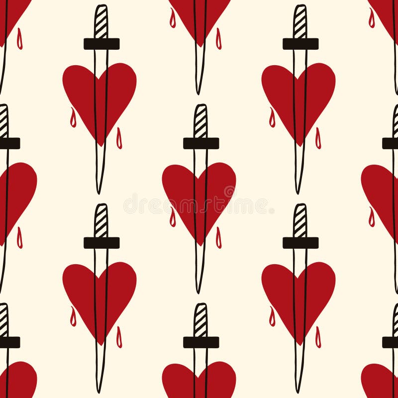 Heart with Dagger Seamless Background. Vector Illustration Stock Vector ...