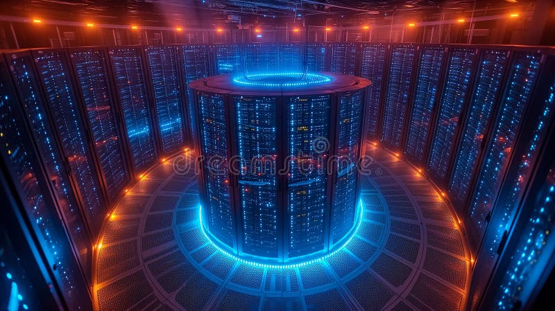 The Heart of Data Management: Modern Server Room with Racks Emitting a ...