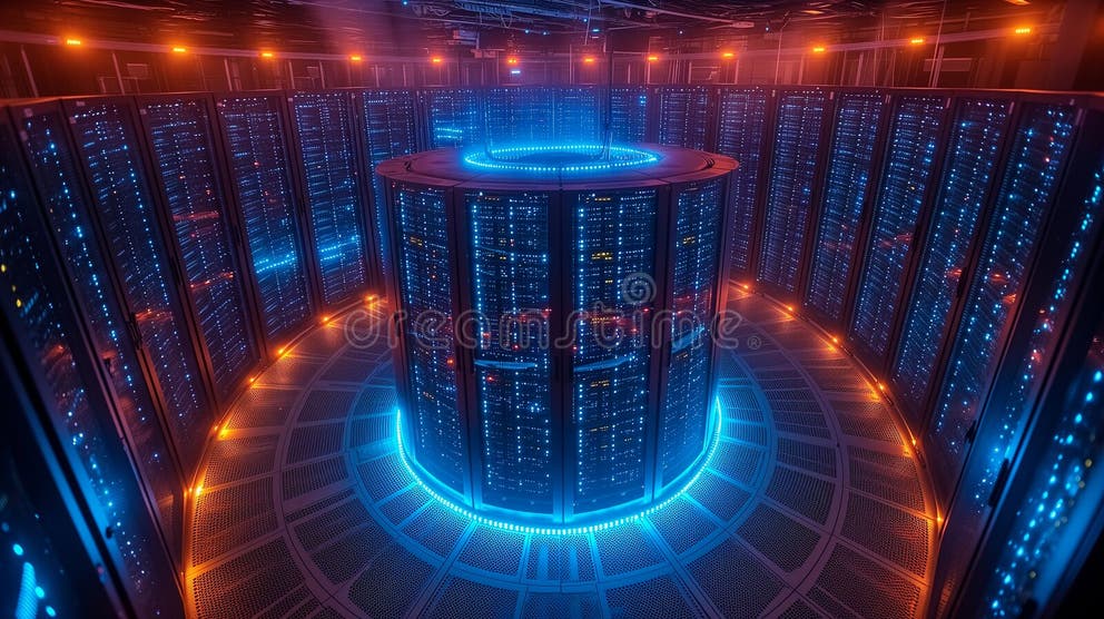 The Heart of Data Management: Modern Server Room with Racks Emitting a ...