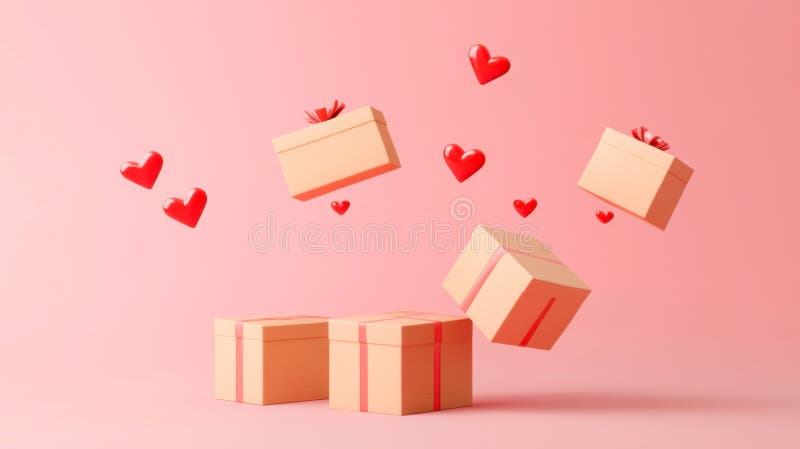 Heart-decorated Boxes Floating Against a Soft Pink Backdrop Create a ...