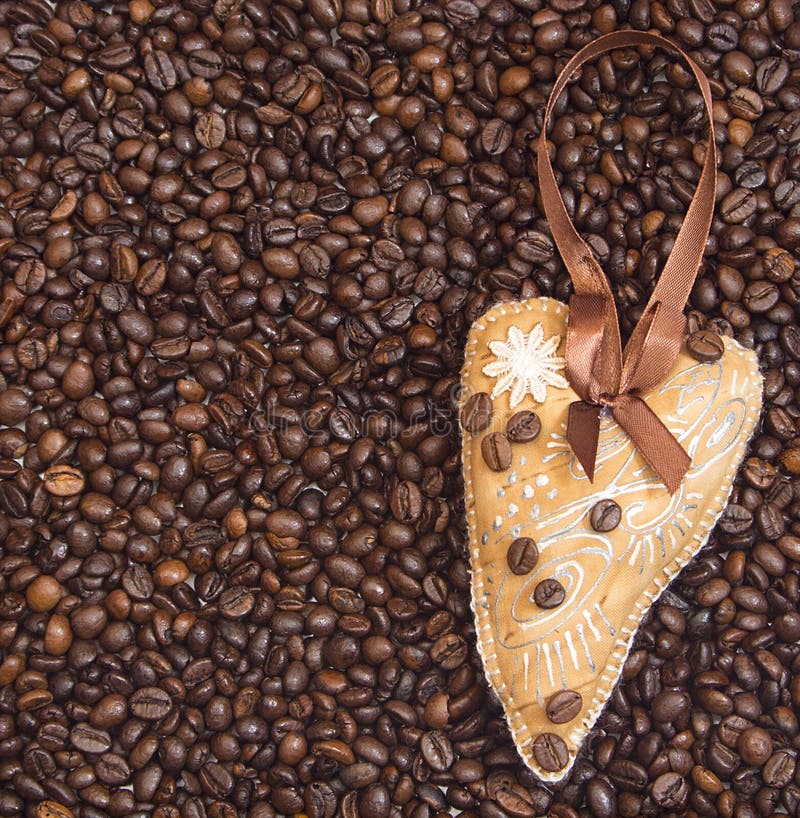 Heart Decorated with Coffee Beans with Ribbon Stock Photo - Image of ...