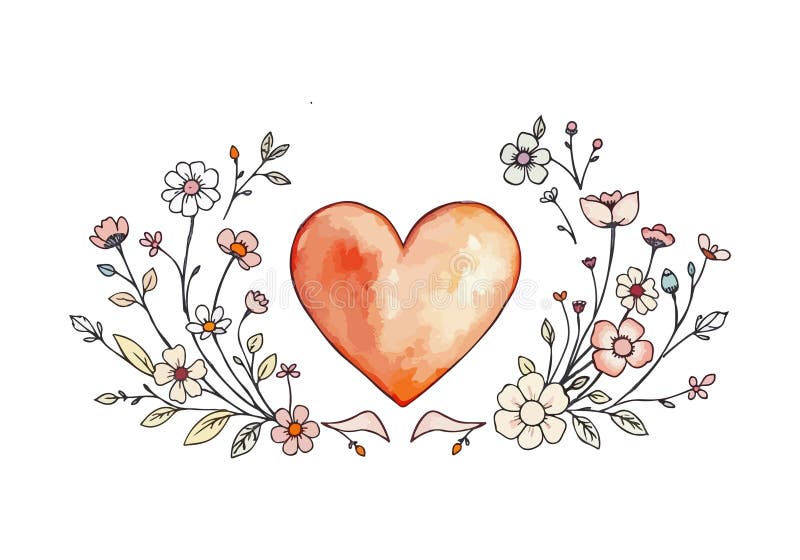 Heart Decorated with Watercolor Vector Illustration. Stock Illustration ...