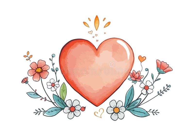Heart Decorated with Watercolor Vector Illustration. Stock Vector ...