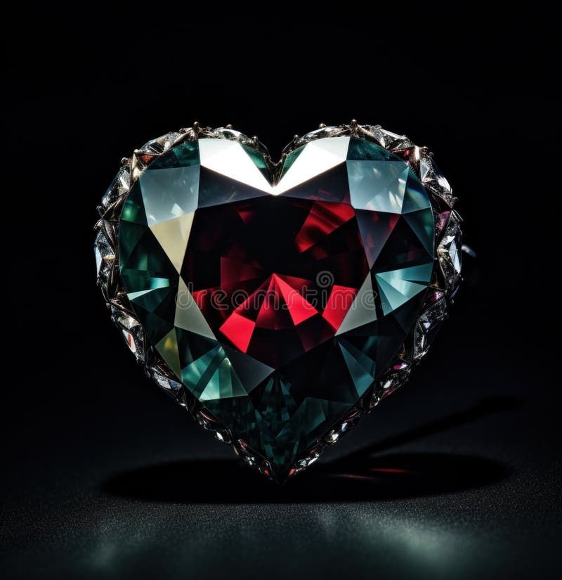Heart of a Diamond, of Dark Emerald and Red Stock Image - Image of rare ...