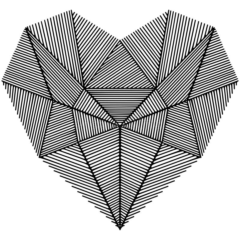 Heart Diamond Shape with Geometric Ornament Line Art Stock Illustration ...