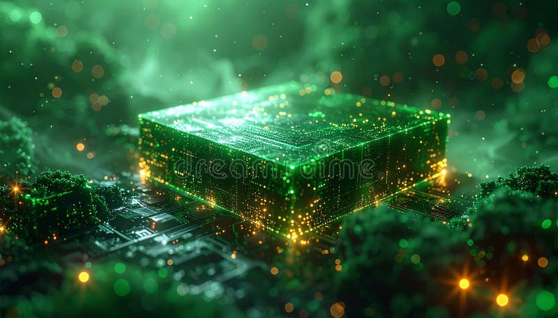 Futuristic Green Quantum Computer Core Stock Illustration ...