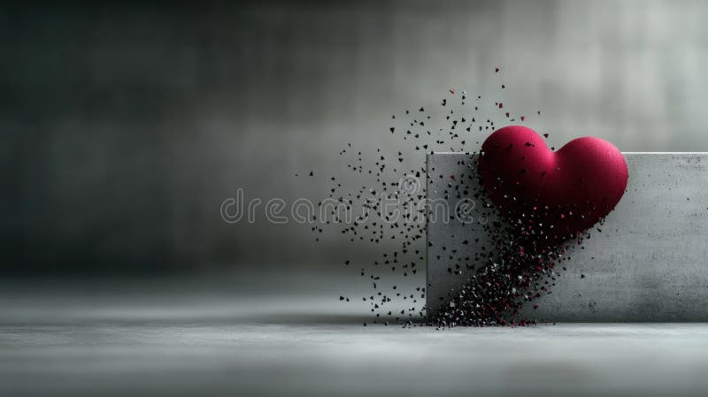 Heart Disintegrating into Particles Against Gray Background Stock Image ...