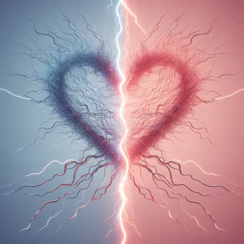 A Heart Divided by a Bolt of Lightning. Stock Illustration ...