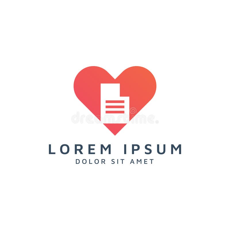 Heart and Document Negative Space Logo Design Stock Vector ...