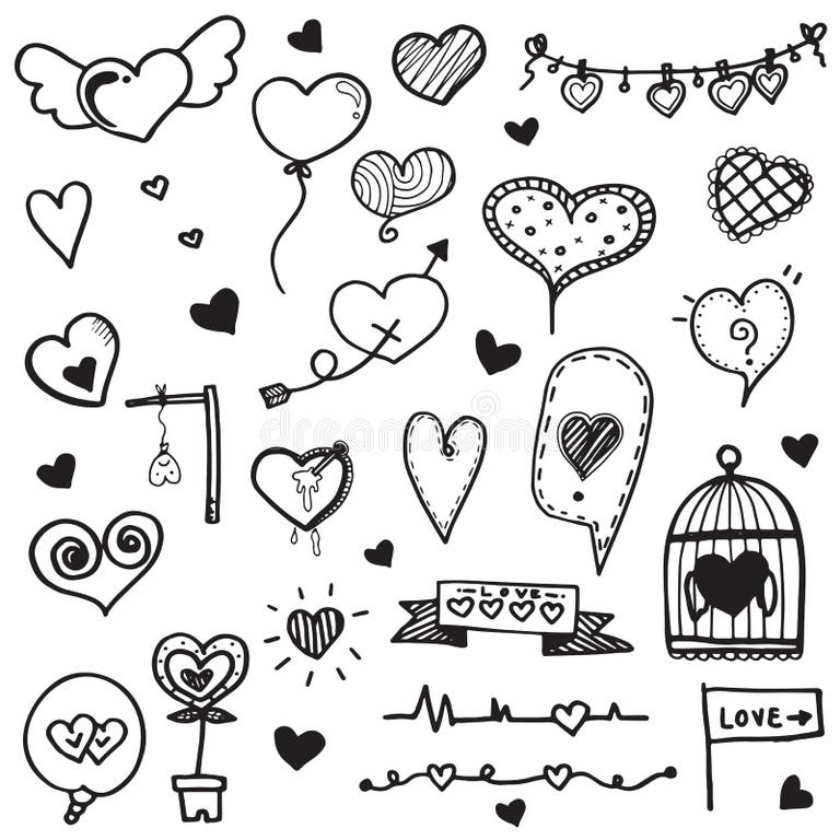 Heart Doodle Hand Drawn Vector Collection Stock Vector - Illustration ...