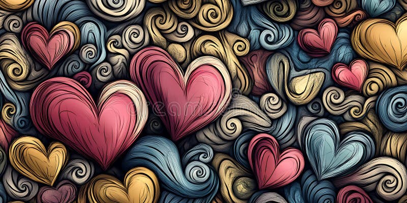 Heart Doodle Pattern Romantic Background Texture Stock Illustration - Illustration of texture ...