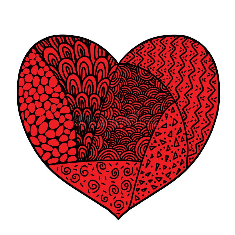Doodle Style Red Heart with Different Patterns Inside, Valentines Day ...