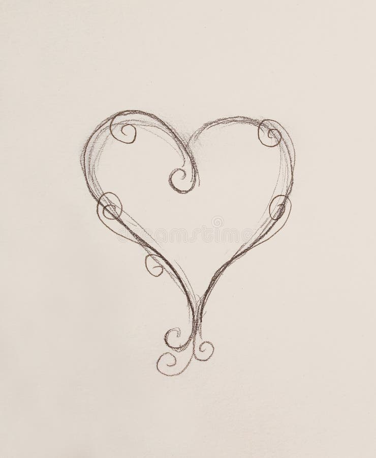 Heart Drawing, Pencil Sketch on Old Paper. Stock Illustration ...