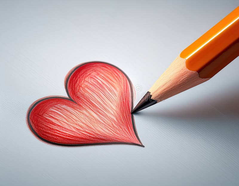 Heart Drawing in Red Color with a Pencil on Light Background during ...