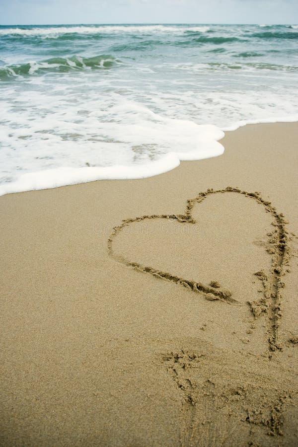 Heart Drawing On The Sand Beach Stock Image - Image of sandy, passion ...