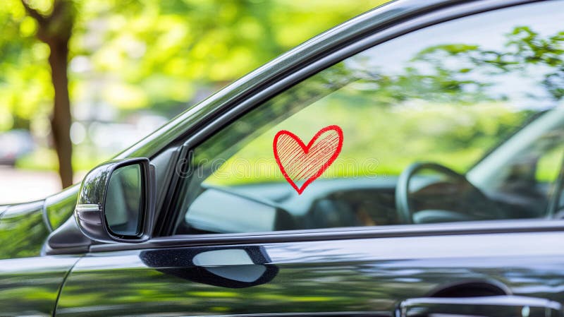 Heart Drawn on Car Window, Parked Outdoors, Summer Stock Photo - Image ...