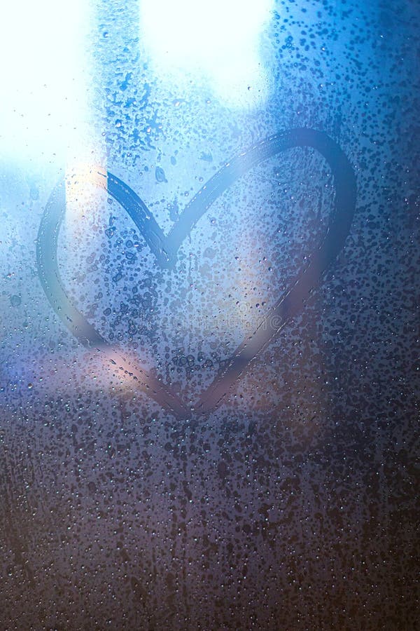 A Heart Drawn on a Misted Glass with Water Drops. Stock Image - Image ... A Heart Drawn on a Misted Glass with Water Drops. Stock Image - Image ...