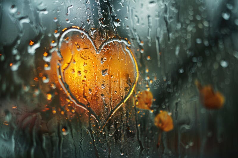 A Heart Drawn in the Rain on a Rainy Day. Suitable for Love, Romance ...