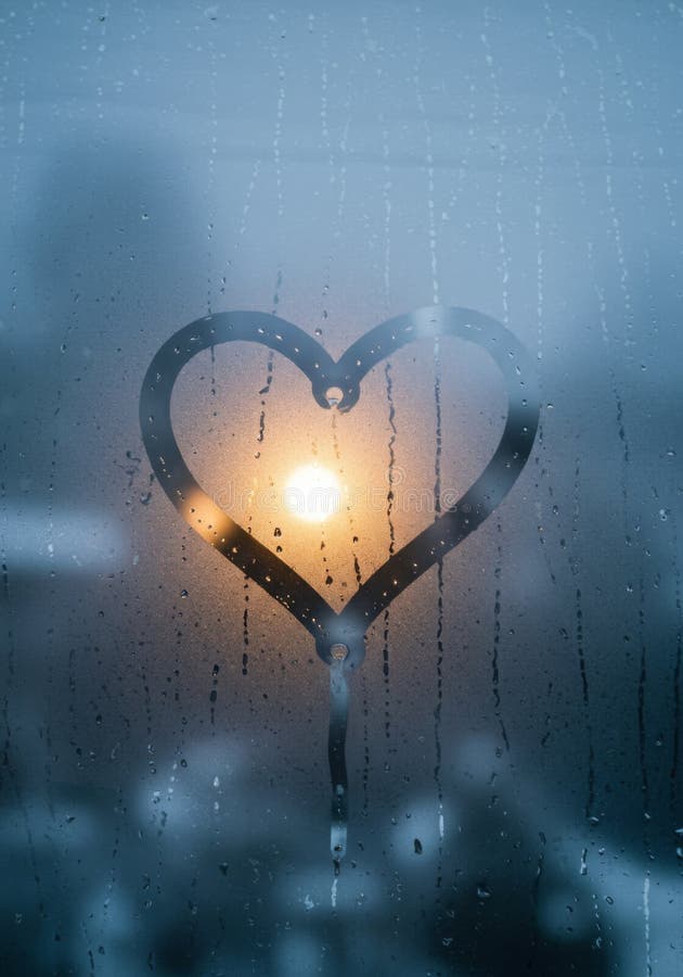 Heart Drawn on Rainy Window at Sunset Stock Illustration - Illustration ...