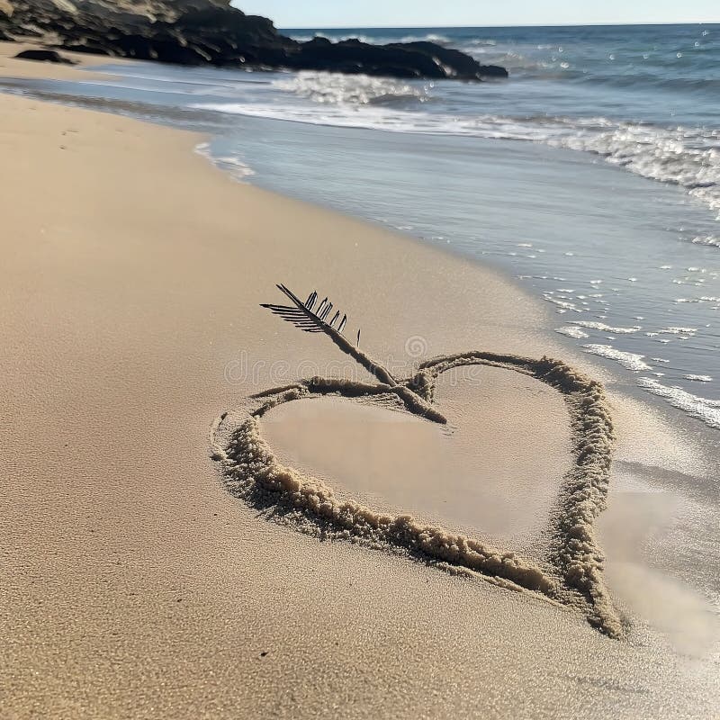 Beach Heart: a Romantic Gesture in the Sand Stock Illustration - Illustration of caring, passion ...